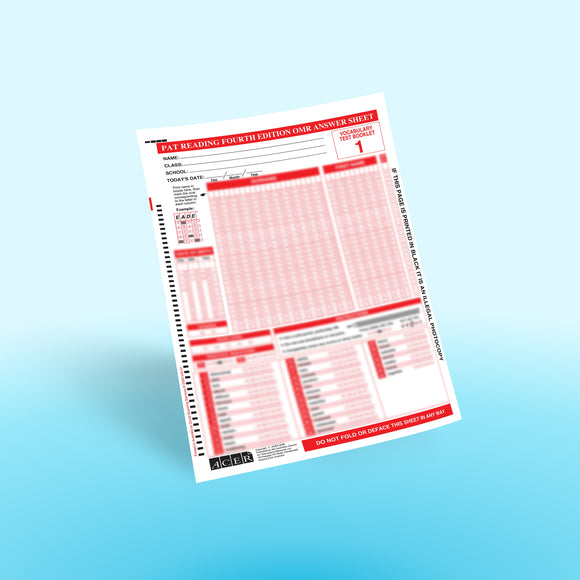 PAT-R 4th Ed. Vocabulary OMR Answer Sheet Test 1 (PKG 10) – Australian ...